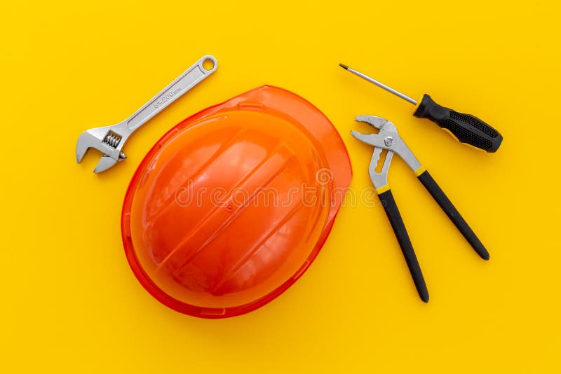 Tools with Engineer Safety Construction Helmet Top View Stock Photo ...