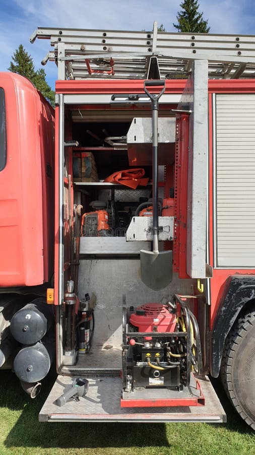 Tools and Equipment in a Fire Fighting Truck Stock Image - Image of ...