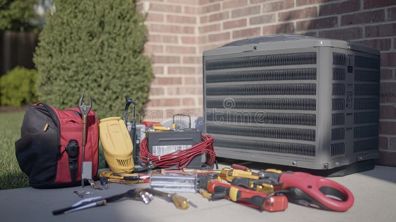 Tools and Equipment for HVAC Maintenance beside an Air Conditioning ...