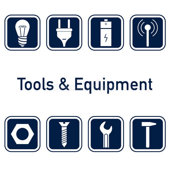 Tools and Equipment Icon Set Stock Vector - Illustration of industry ...