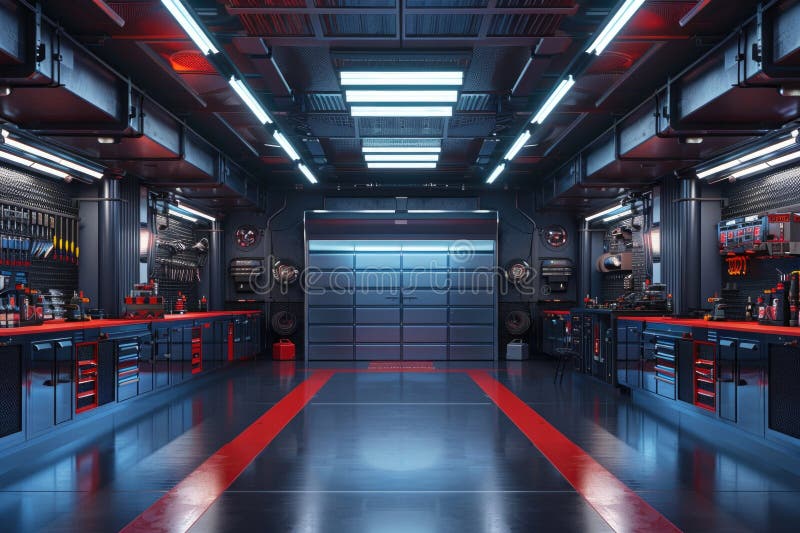Tools and Equipment Stored on Shelving Units in a Garage Workshop Stock ...