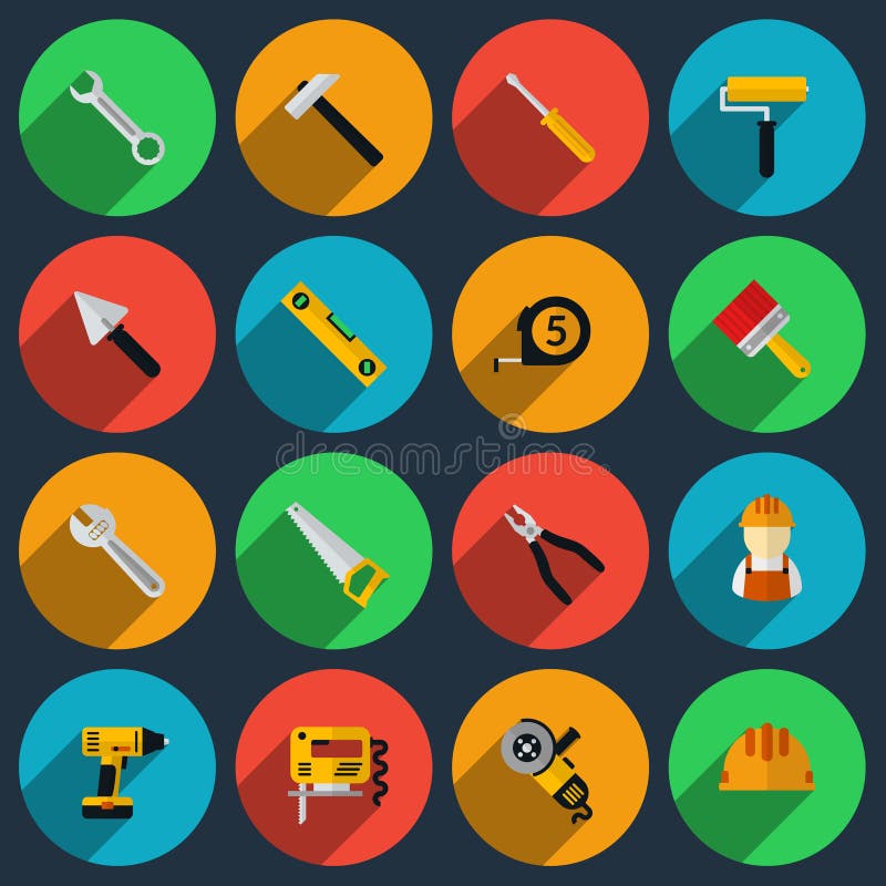 Tools flat icons set stock vector. Illustration of orange - 56718234