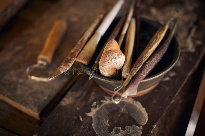 Tools for forming clay. stock image. Image of sculpture - 168370767