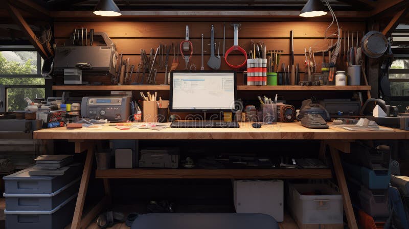 Tools Garage Desk Illustration Storage Computer Stock Illustrations – 3 ...