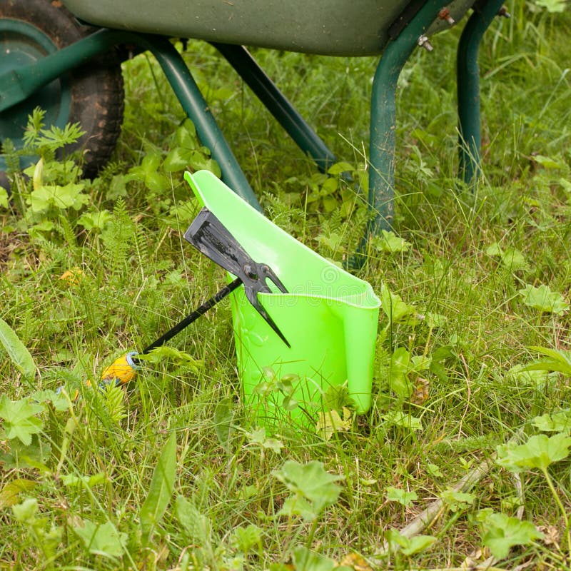 Tools for Gardening. Rake, Watering Can and Wheelbarrow Stock Photo ...