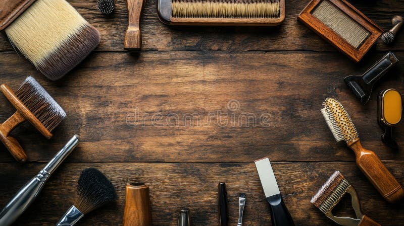 Tools for Grooming Arranged on a Wooden Surface in an Organized Manner ...