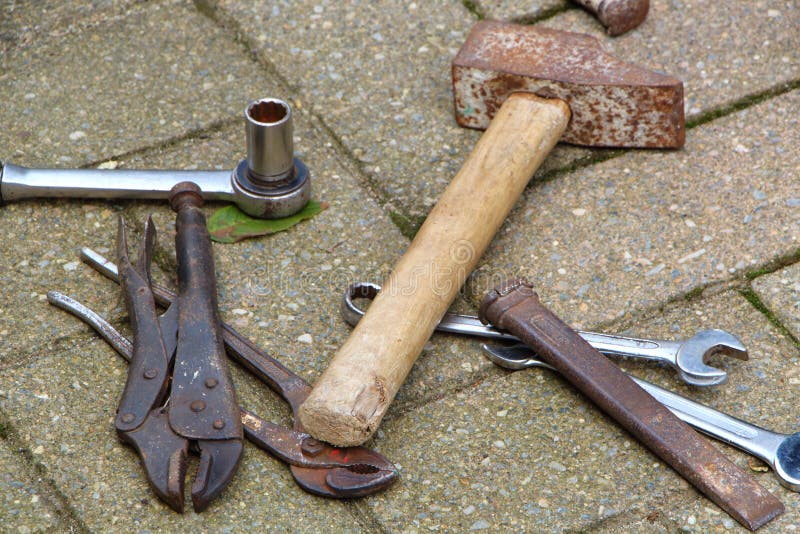 Tools on the ground stock photo. Image of pliers, wrench - 89770598