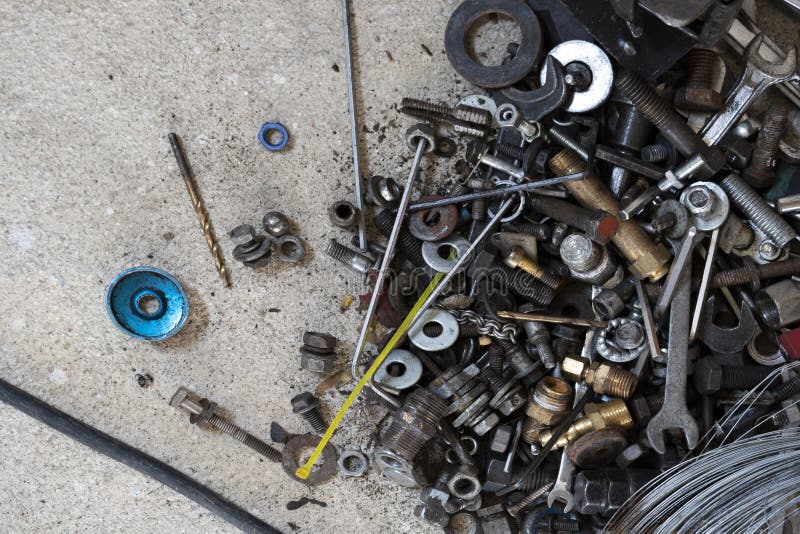 Tools Group with Repair Parts on Concrete Stock Photo - Image of wooden ...