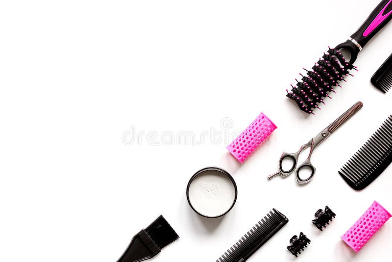 Tools for Hair Styling on White Background Top View Stock Image - Image ...