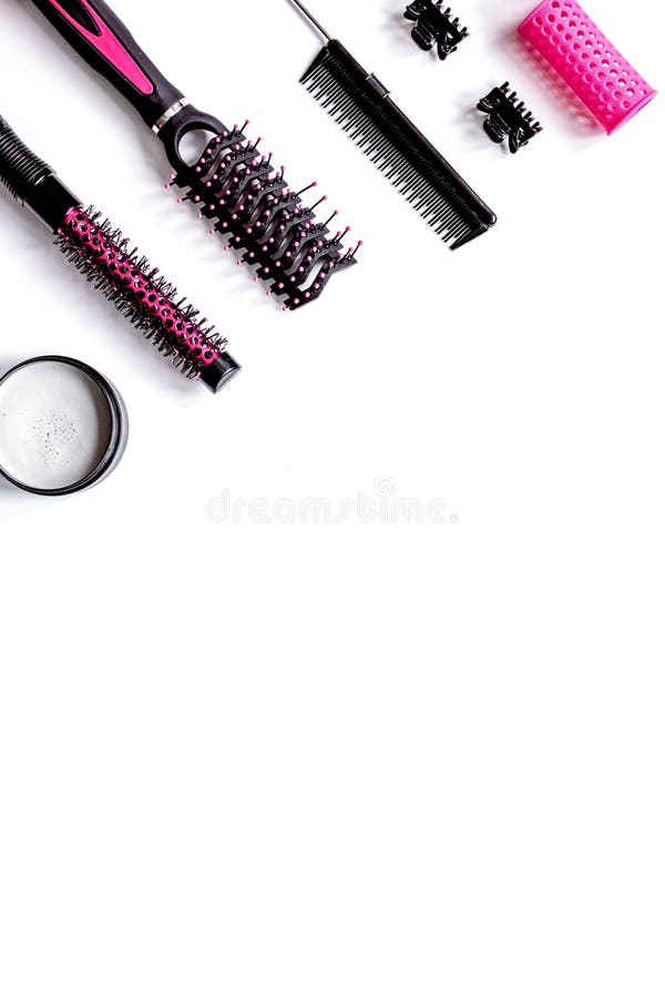 Tools for Hair Styling on White Background Top View Stock Image - Image ...