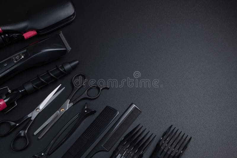 Tools for Haircuts and Hair Styling on a Black Background Stock Image ...