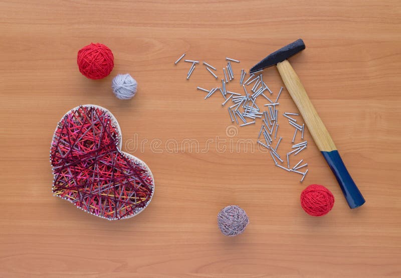 Tools for Handiwork in Stile String Art on Wooden Table Stock Photo ...