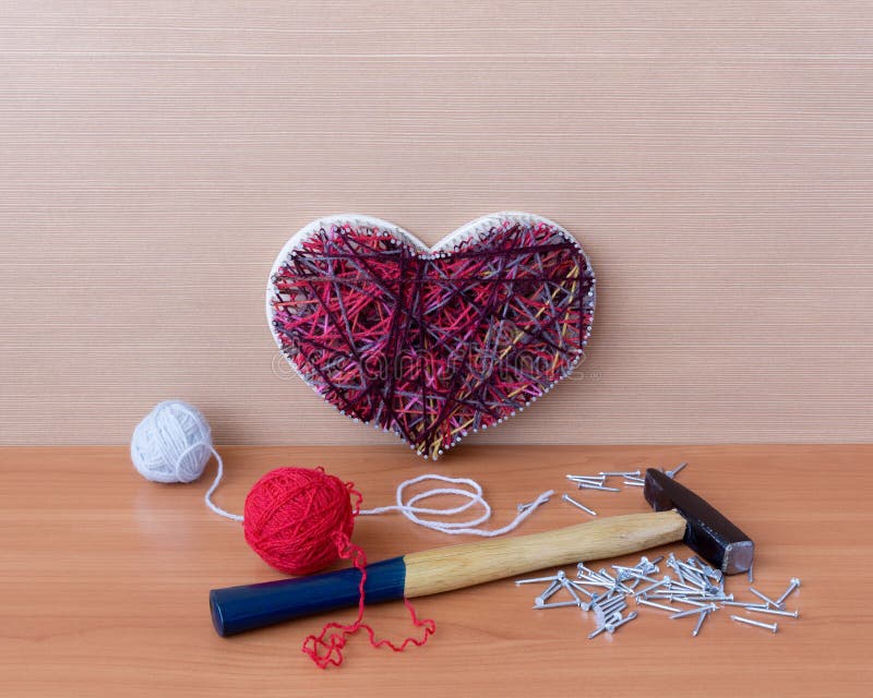 Tools for Handiwork in Stile String Art on Wooden Table Stock Image ...
