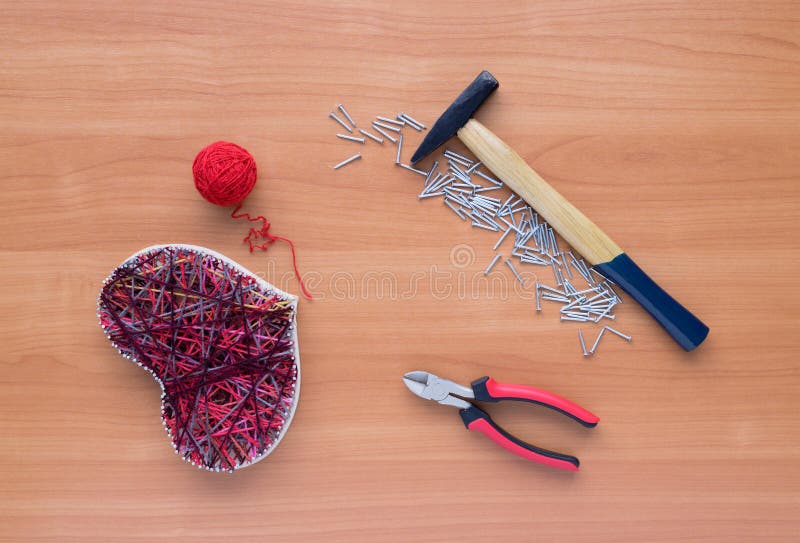 Tools for Handiwork in Stile String Art on Wooden Table Stock Photo ...