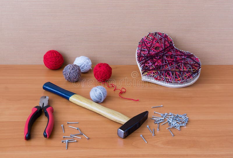 Tools for Handiwork in Stile String Art on Wooden Table Stock Photo ...
