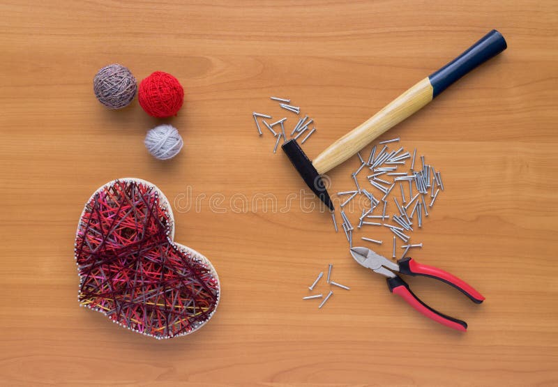 Tools for Handiwork in Stile String Art on Wooden Table Stock Image ...