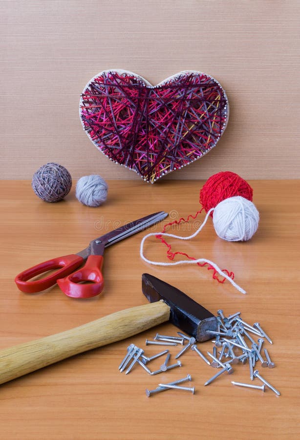 Tools for Handiwork in Stile String Art on Wooden Table Stock Photo ...