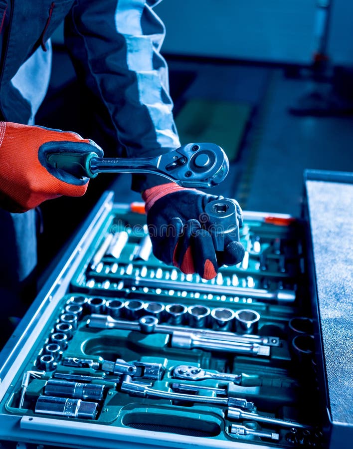 Tools at the Hands. Auto Repair Service Stock Photo - Image of males ...