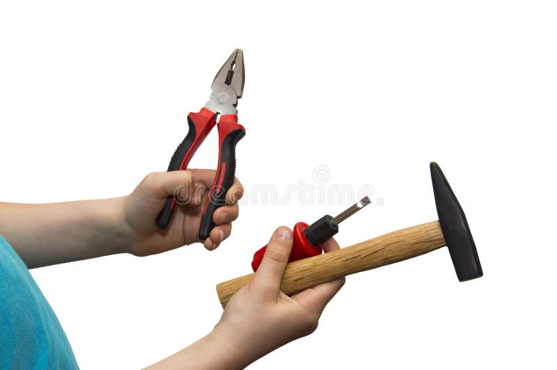 Tools in the Hands of the Boy Stock Photo - Image of artisan, child ...
