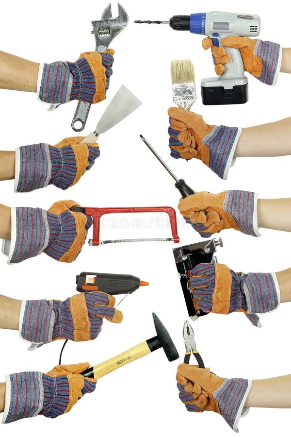 Hands with DIY tools. stock photo. Image of hammer, hand - 35582032