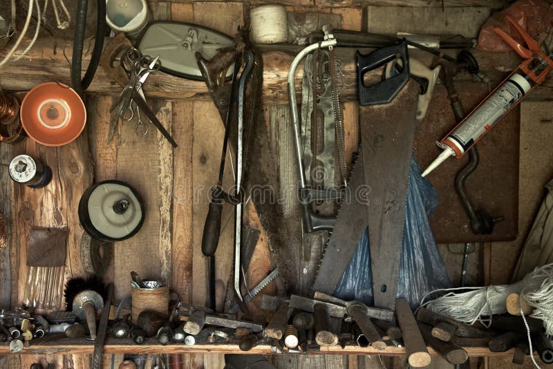 Tools Hanging on a Barn Wall Stock Image - Image of hand, carpenter ...