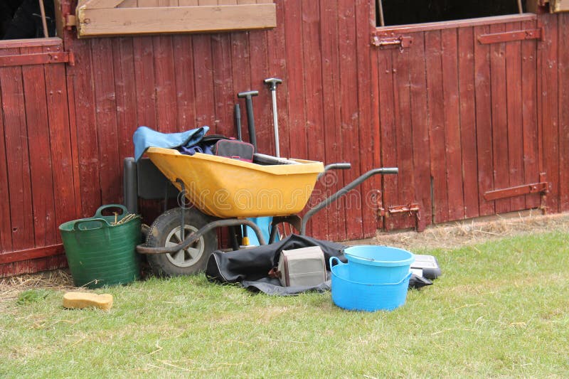 Tools for Horse Care. stock photo. Image of straw, wheel - 292736008