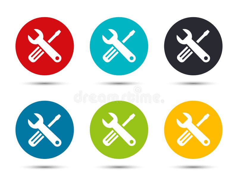 Tools Icon Flat Round Button Set Illustration Design Stock Vector ...
