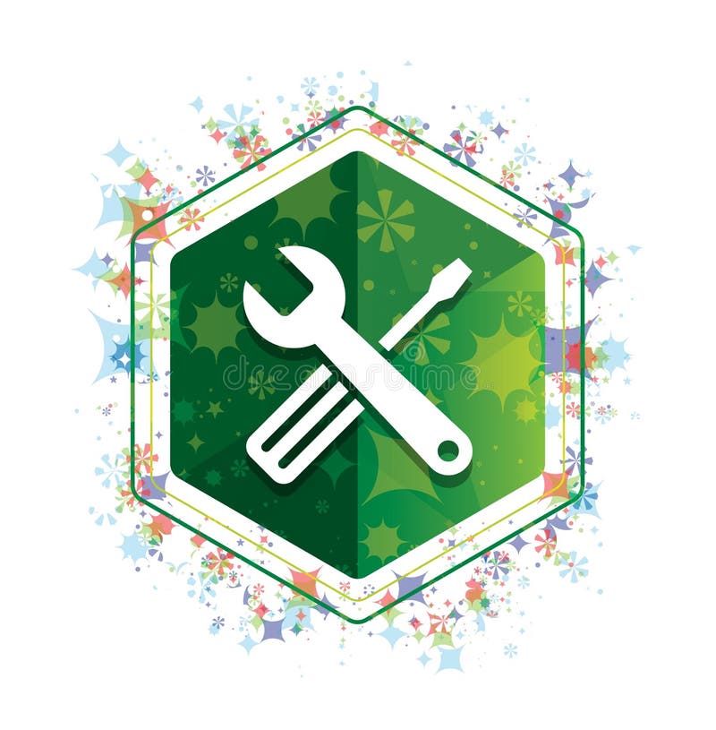 Tools Icon Floral Plants Pattern Green Hexagon Button Stock ...