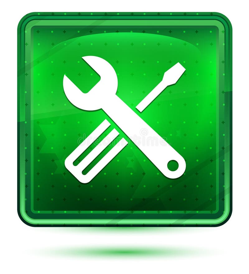 Tools Icon Neon Light Green Square Button Stock Illustration ...