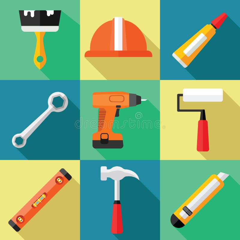 Tools Icon Set for Repair in a Flat Design Stock Vector - Illustration ...