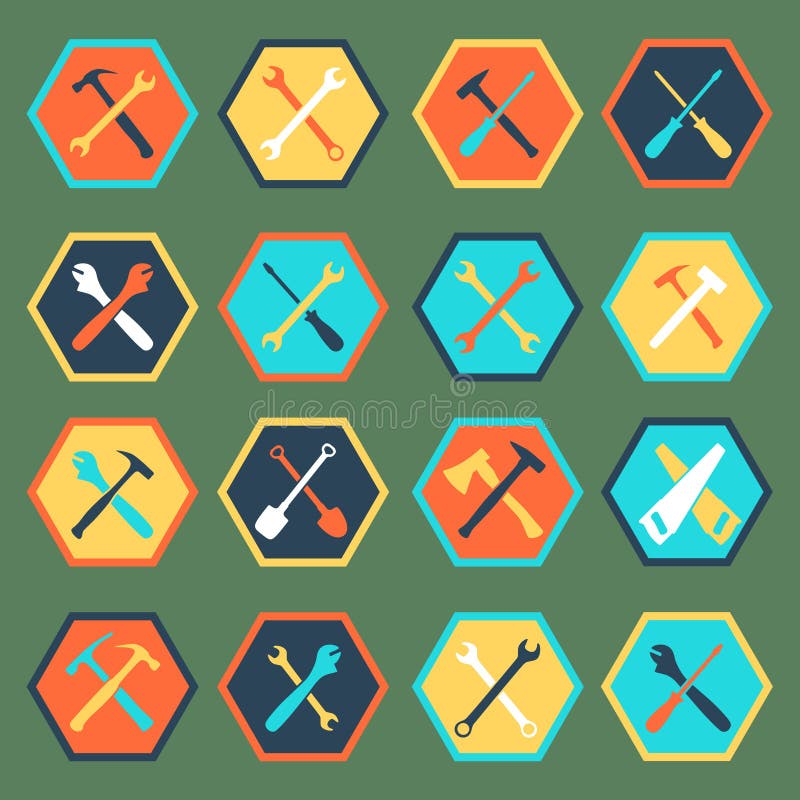 Tools Icon Silhouette Set with Flat Shadow Stock Vector - Illustration ...