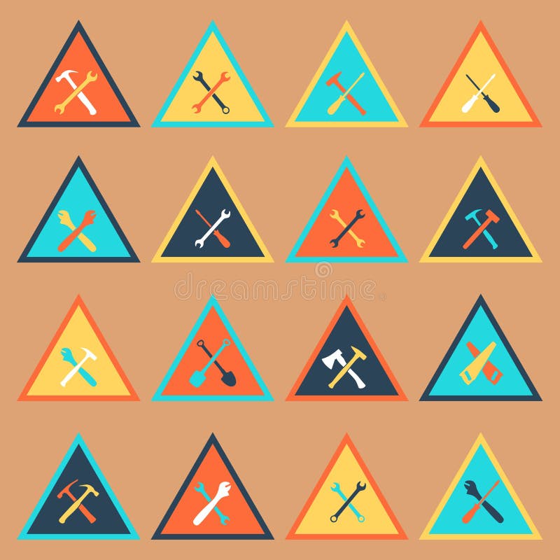 Tools Icon Silhouette Set with Flat Shadow Stock Vector - Illustration ...