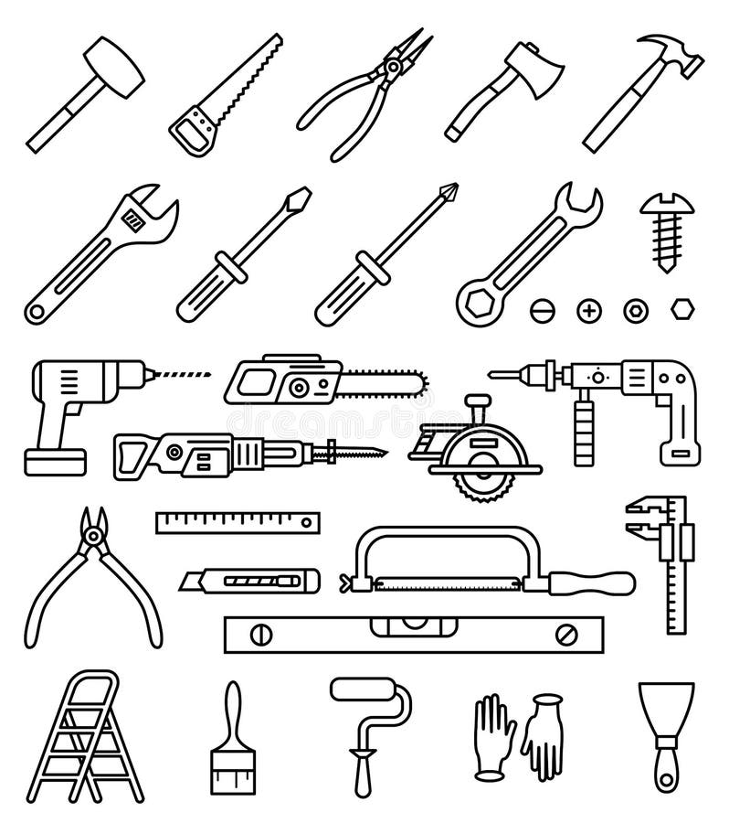 Household Tools Vector Isolated Outline Icons Set Stock Vector ...