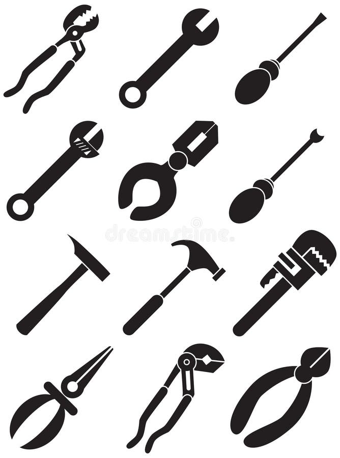Tools Icons - Black and White Stock Vector - Illustration of household ...