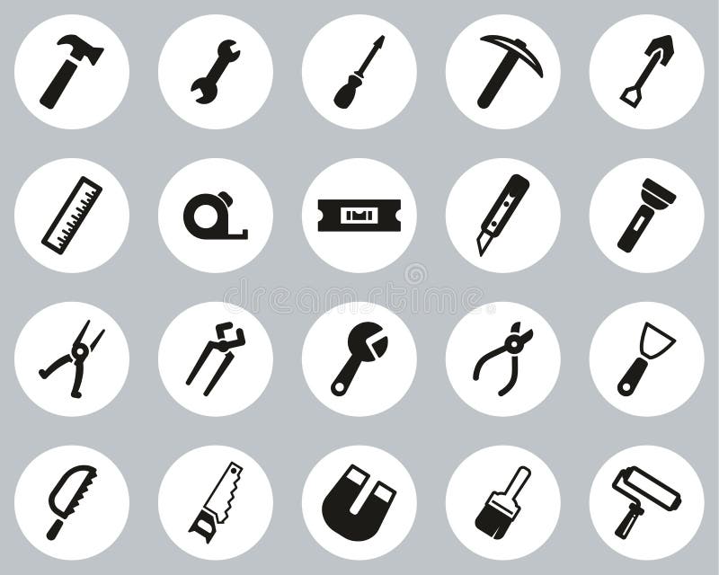 Tools Icons Black & White Flat Design Circle Set Big Stock Vector ...