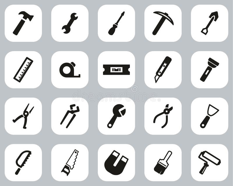 Tools Icons Black & White Flat Design Set Big Stock Vector ...