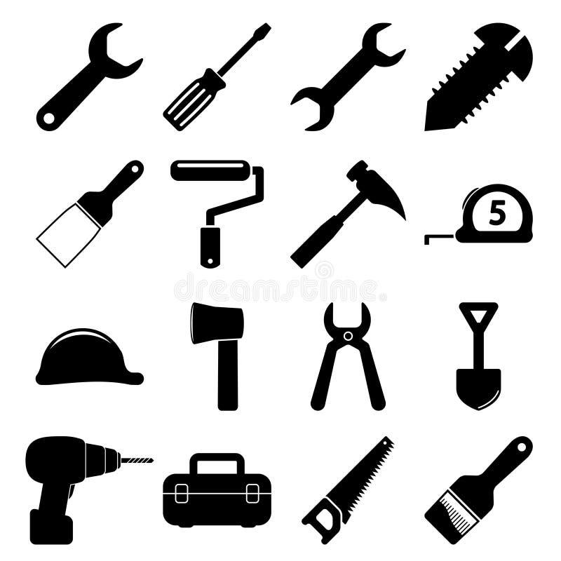 Tools Icons - Black and White Stock Vector - Illustration of household ...