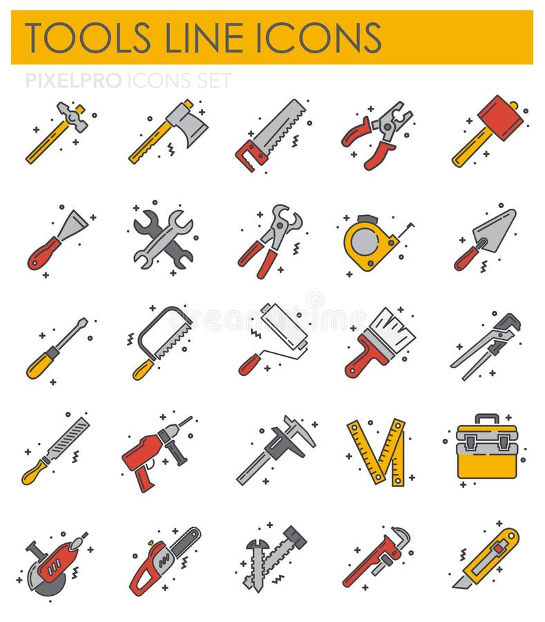 Tools Icons Line Set on White Background for Graphic and Web Design ...