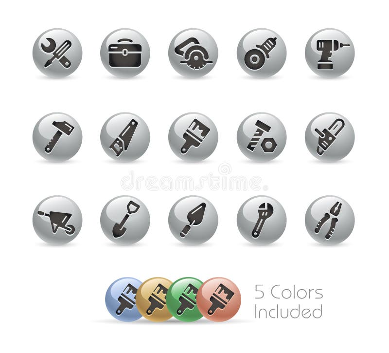 Tools Icons -- Metal Round Series Stock Vector - Illustration of hammer ...