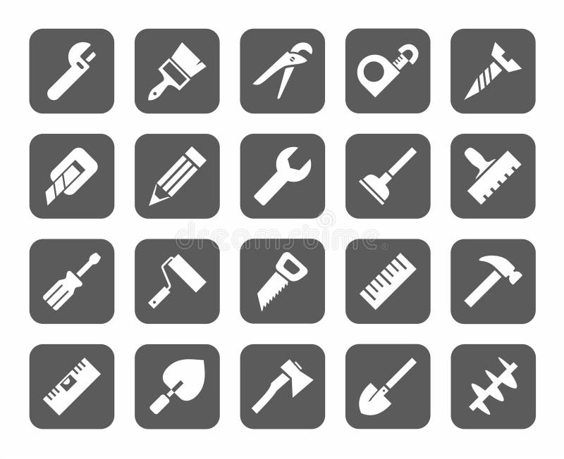 Tools, Icons, Monochromatic, Gray. Stock Vector - Illustration of ...