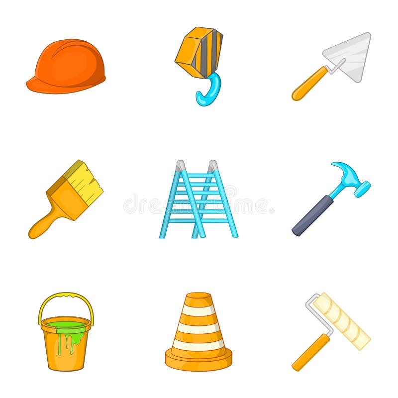 Tools Icons Set, Cartoon Style Stock Vector - Illustration of ladder ...
