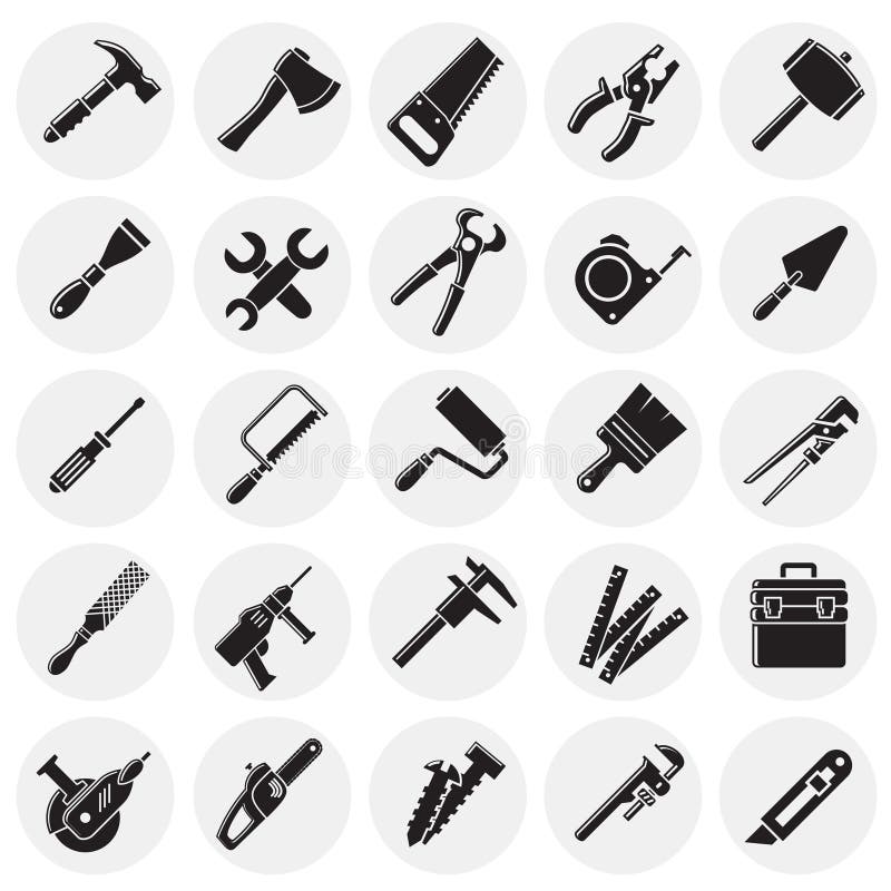 Tools Icons Set on Circles Background for Graphic and Web Design ...