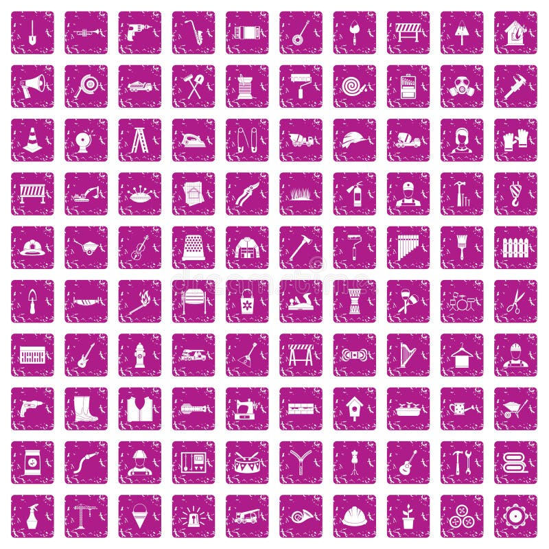 100 Tools Icons Set Grunge Pink Stock Vector - Illustration of drill ...