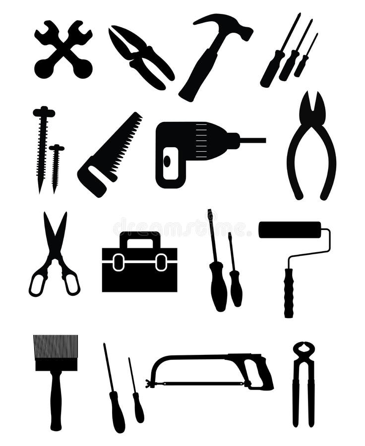 Tools Icons - Black and White Stock Vector - Illustration of household ...