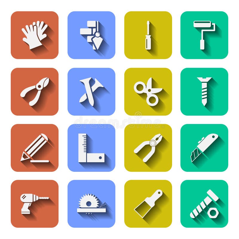 Tools Icons with Shadows Vol 2 Stock Vector - Illustration of brick ...