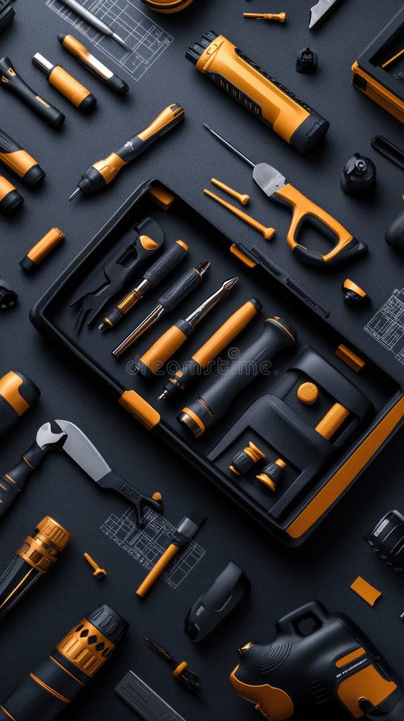 Tools Including Screwdriver Bits and Wood Dowels are Organized in a ...