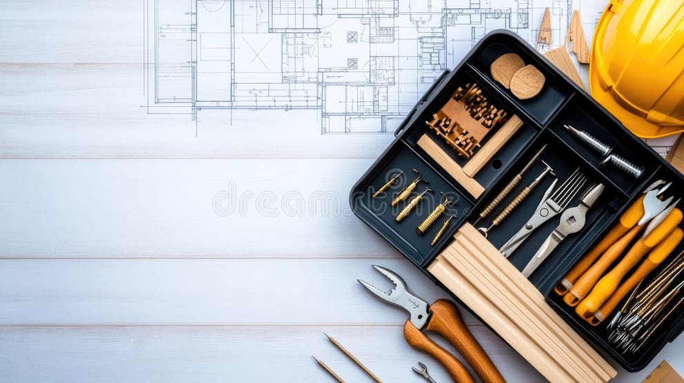 Tools Including Screwdriver Bits and Wood Dowels are Organized in a ...