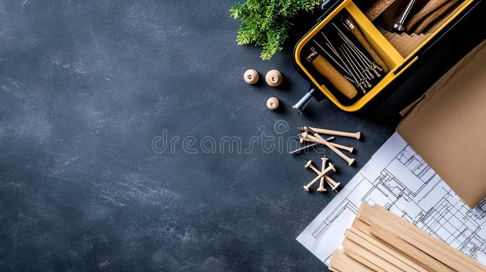 Tools Including Screwdriver Bits and Wood Dowels are Organized in a ...