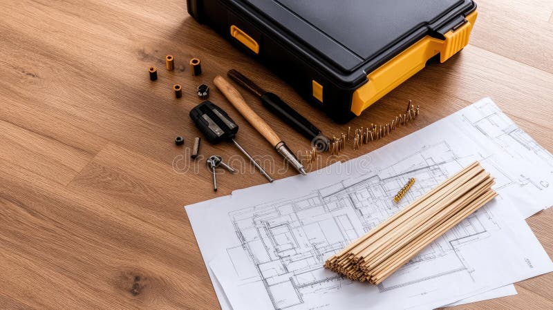 Tools Including Screwdriver Bits and Wood Dowels are Organized in a ...