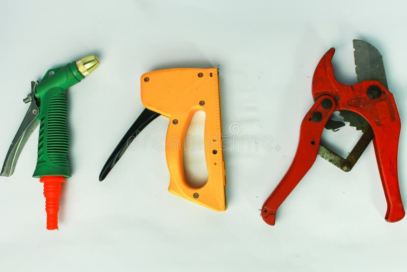 Three Tools with Function Different, Spray Gun, Gun Tacker an Pipe ...